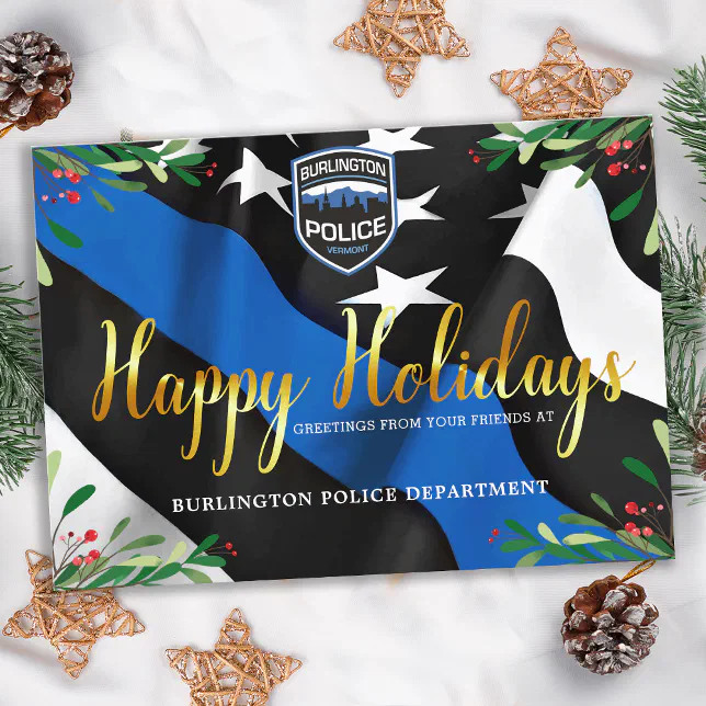 Budget Police Department Christmas Card Blue Flag | Zazzle