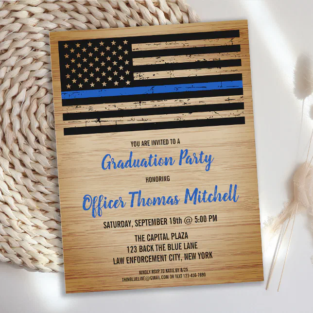 Budget Police Graduation Invitation Thin Blue Line | Zazzle