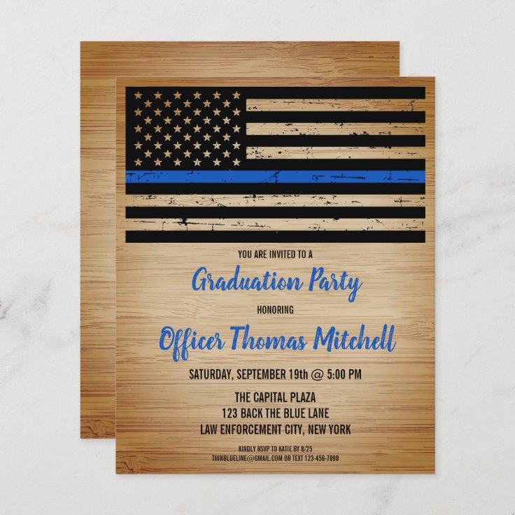 Budget Police Graduation Invitation Thin Blue Line | Zazzle