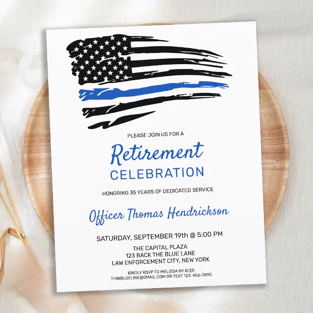 Budget Police Retirement Invitation Thin Blue Line | Zazzle