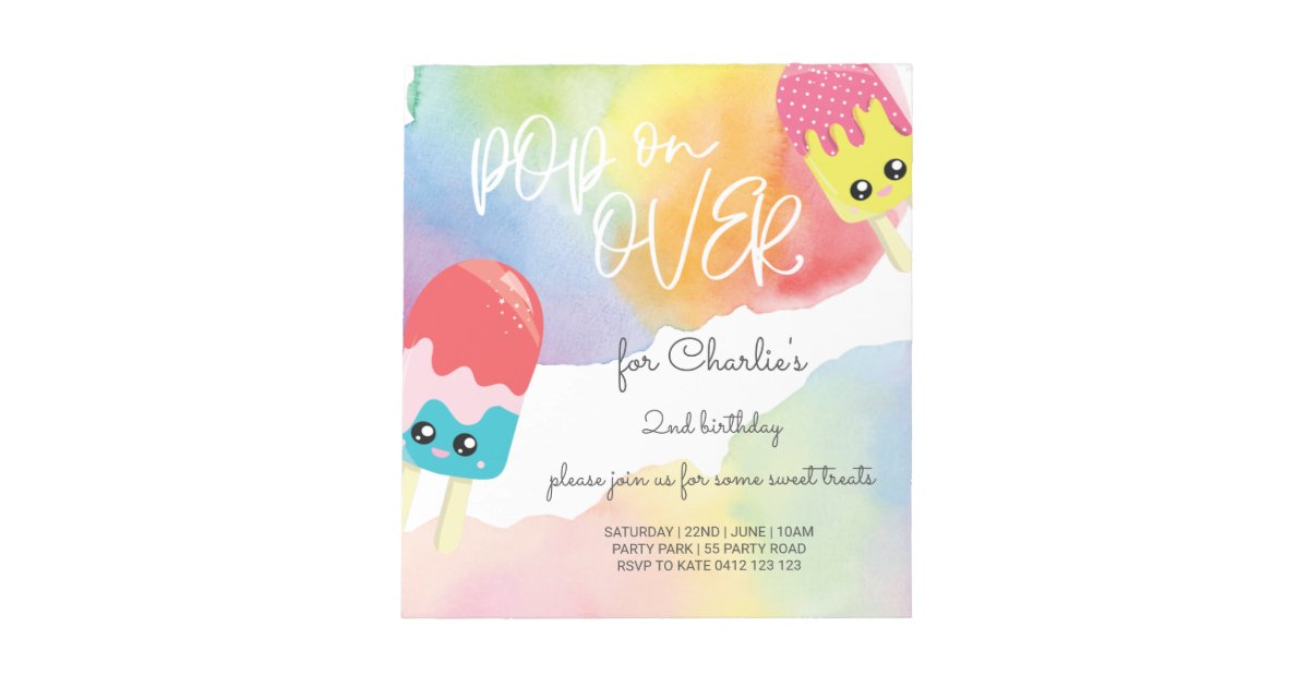 BUDGET Pop On Over Popsicle Birthday Invitation Notepad | Zazzle