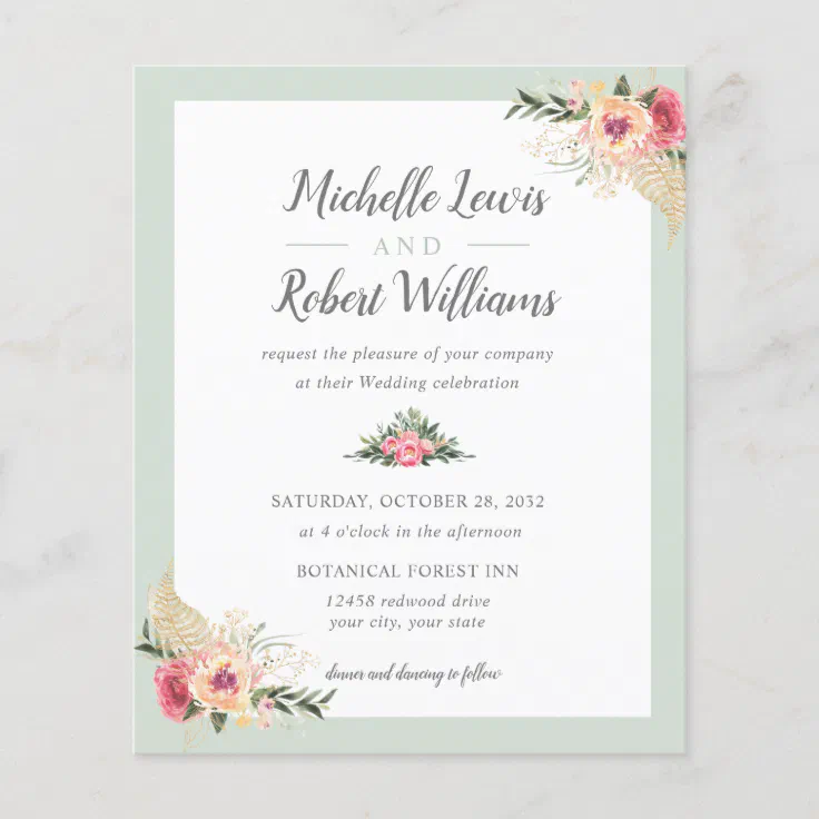 BUDGET Pretty Sage and Pink Floral wedding | Zazzle