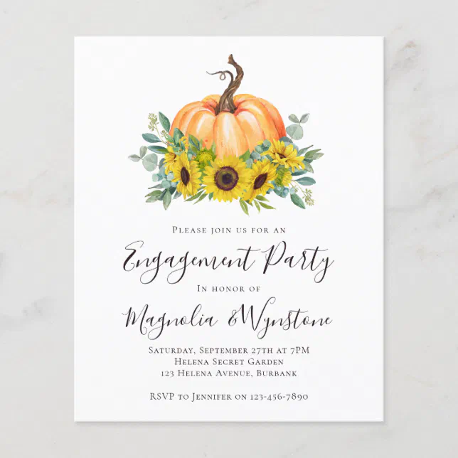 Budget Pumpkin Fall Engagement Party Invitation | Zazzle