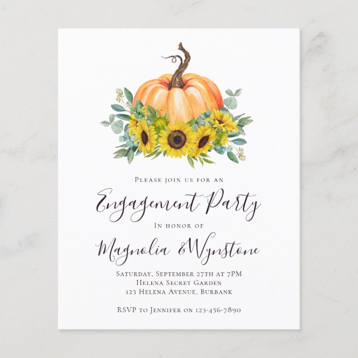 Budget Pumpkin Fall Engagement Party Invitation | Zazzle