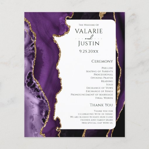 Budget Purple Agate Gold Glitter Wedding Program | Zazzle