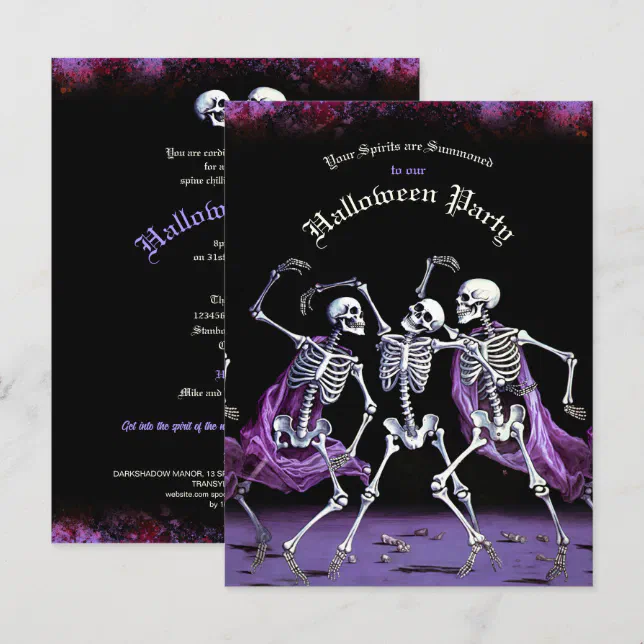 Budget Purple Dancing Skeletons Halloween Postcard | Zazzle