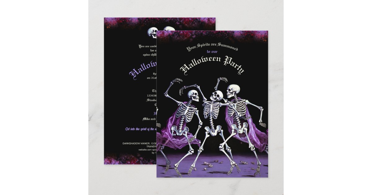 Budget Purple Dancing Skeletons Halloween Postcard | Zazzle