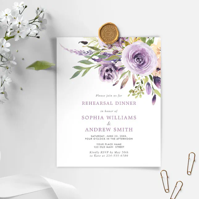 Budget Purple Rose Rehearsal Dinner Invitation | Zazzle