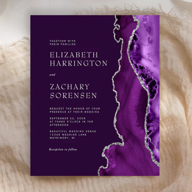 Budget Purple Silver Agate Wedding Invitation | Zazzle