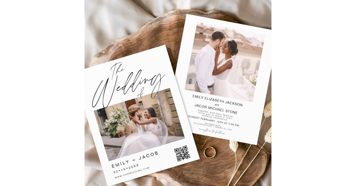 Budget QR Code Calligraphy Wedding Invitation Flyer | Zazzle
