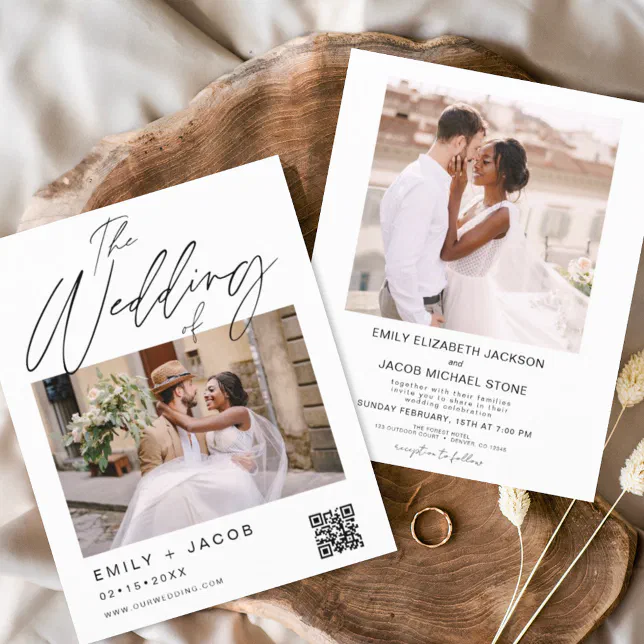 Budget QR Code Calligraphy Wedding Invitation Flyer | Zazzle