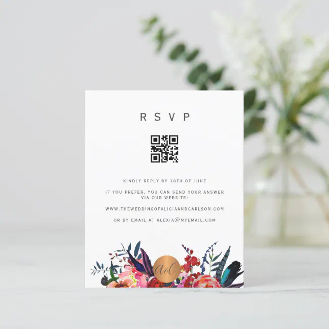 Budget QR CODE floral elegant invitation RSVP | Zazzle