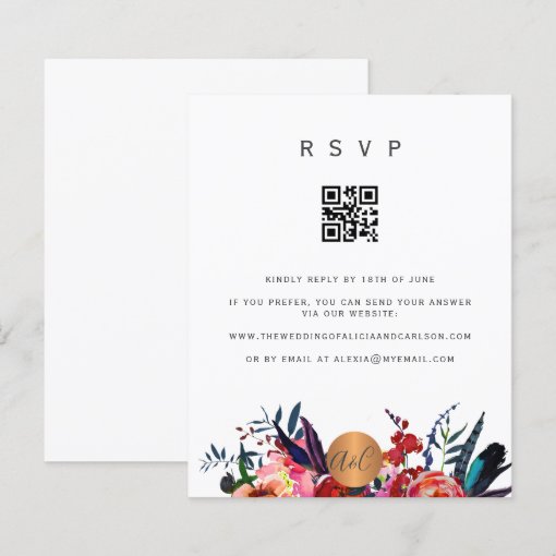 Budget QR CODE floral elegant invitation RSVP | Zazzle