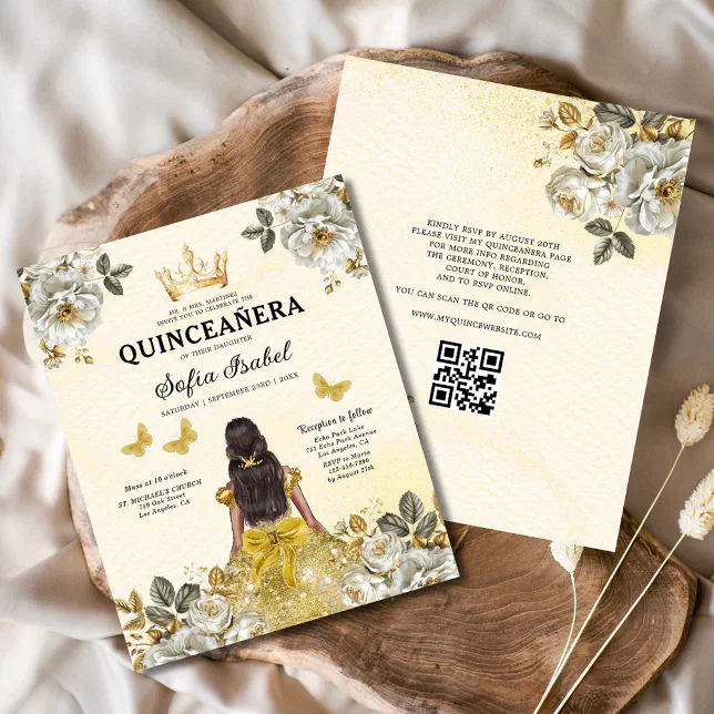 Budget QR Code Floral Gold Butterfly Princess | Zazzle