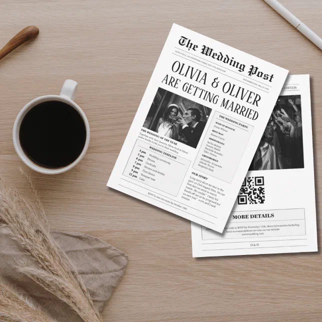 Budget, QR code , funny newspaper wedding Invitation | Zazzle