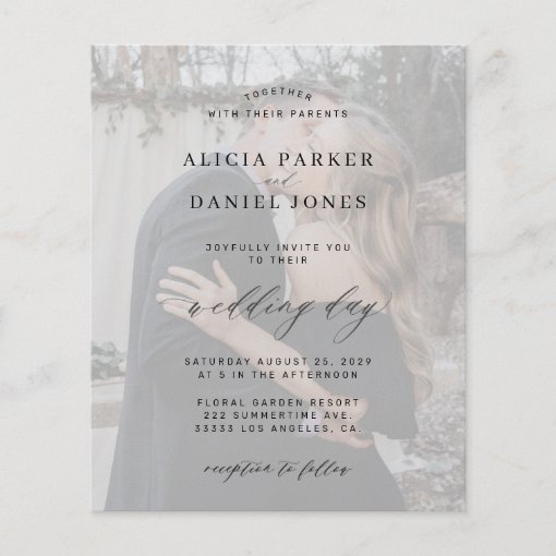 Budget QR CODE modern photo wedding invitation Flyer | Zazzle
