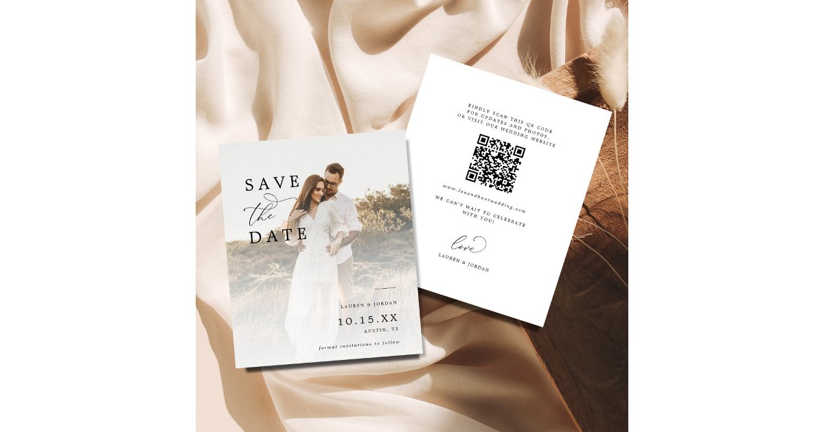 Budget Qr Code Photo Elegant Calligraphy Wedding Flyer | Zazzle