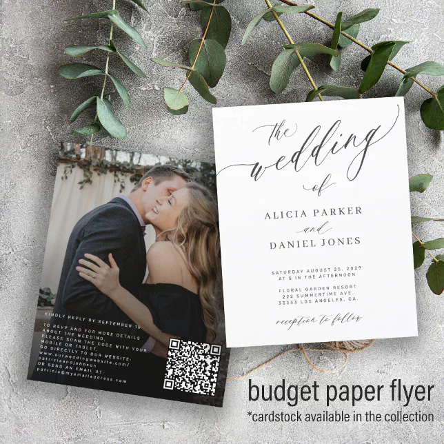 Budget QR code photo elegant wedding Invitation Flyer | Zazzle