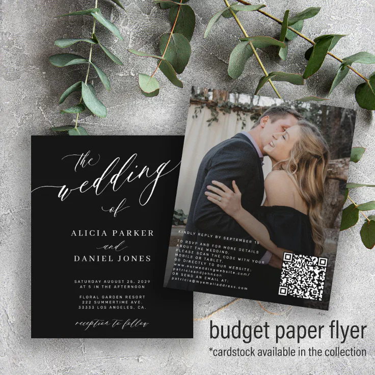 Budget QR code photo modern wedding Invitation Flyer | Zazzle