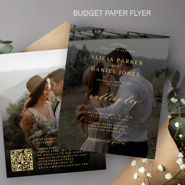 Budget QR CODE photo overlay wedding Invitation Flyer | Zazzle