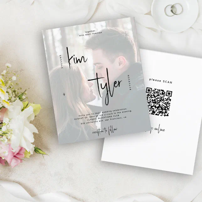 Budget QR CODE photo wedding Invitation | Zazzle