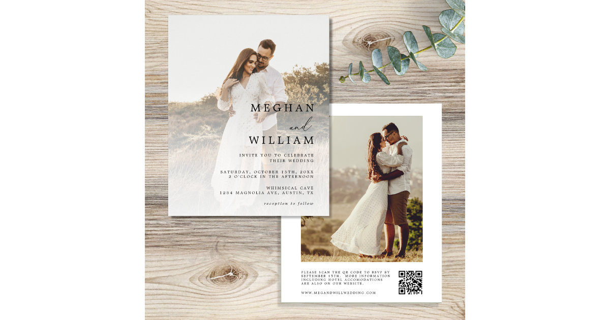 Budget QR Code Photo Wedding Invitation Flyer | Zazzle