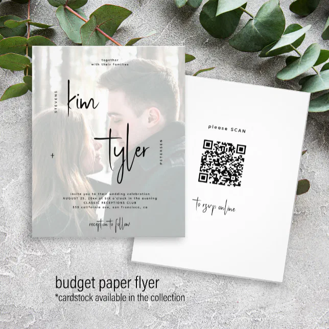 Budget QR CODE photo wedding Invitation Flyer | Zazzle