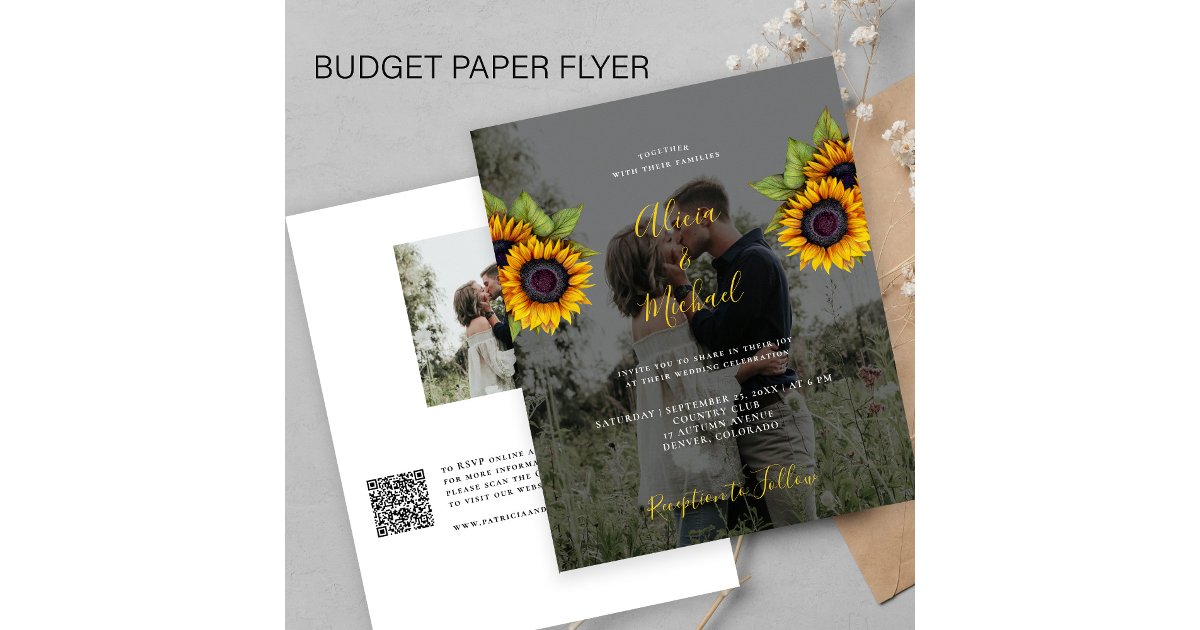 Budget QR CODE photo wedding invitation flyer | Zazzle