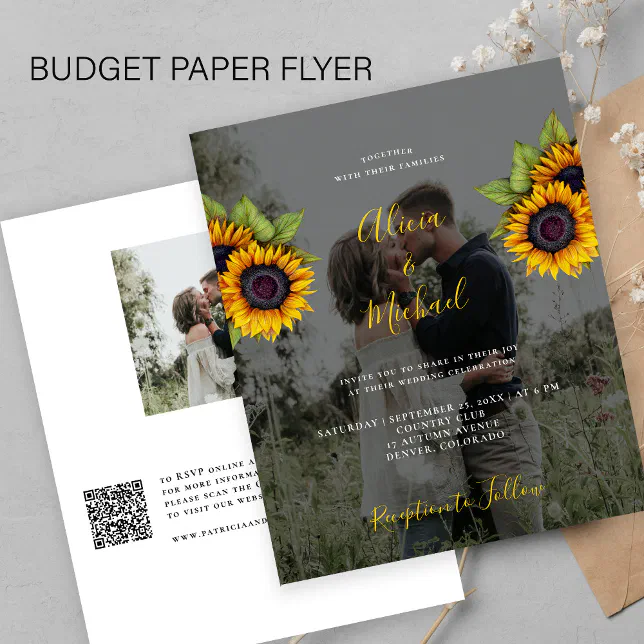 Budget QR CODE photo wedding invitation flyer | Zazzle