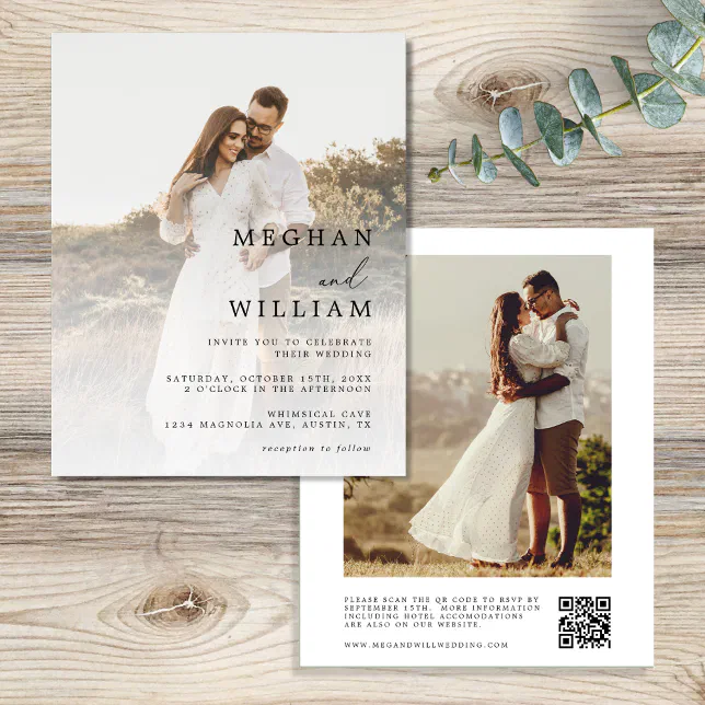 Budget QR Code Photo Wedding Invitation Flyer | Zazzle