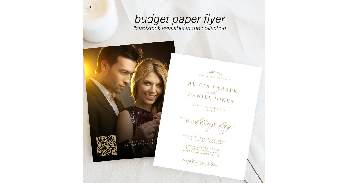 Budget QR code photo wedding Invitation Flyer | Zazzle