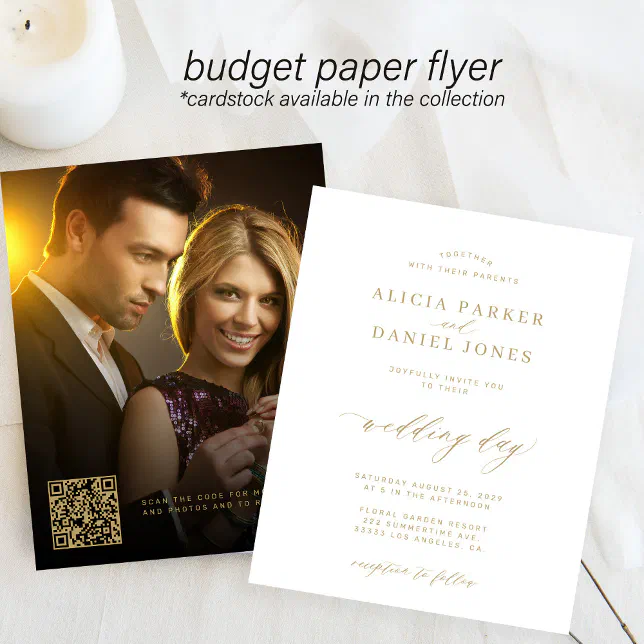 Budget QR code photo wedding Invitation Flyer | Zazzle