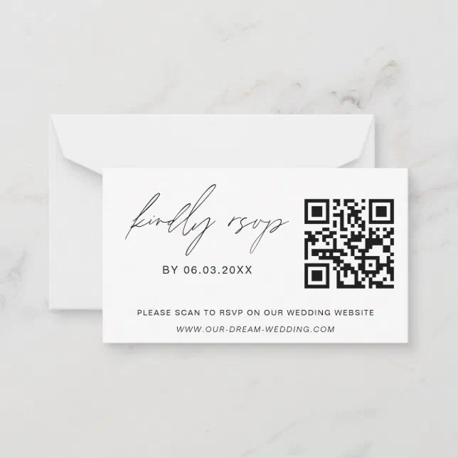 Budget QR Code RSVP Minimalist Wedding Website Note Card | Zazzle