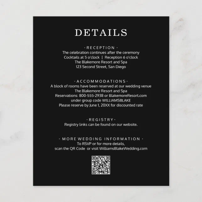 Budget QR Code Wedding Details Black and White Flyer | Zazzle