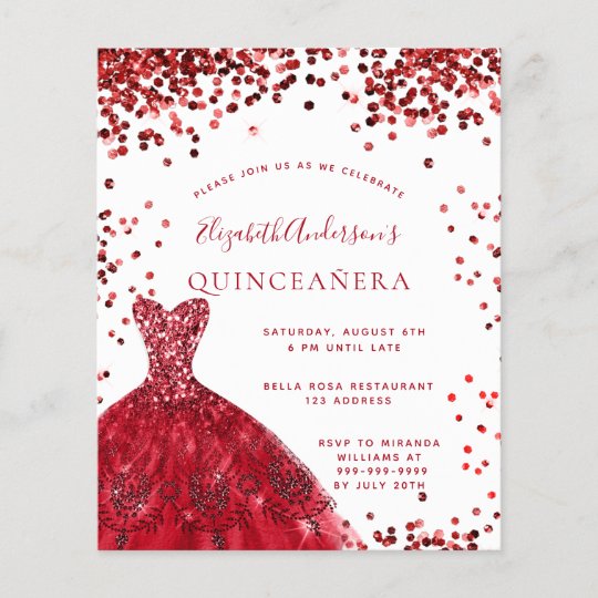 Budget Quinceanera red white dress invitation | Zazzle