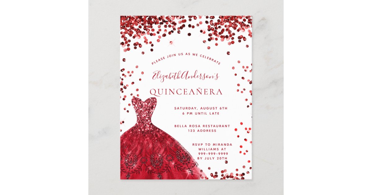 Budget Quinceanera red white dress invitation | Zazzle