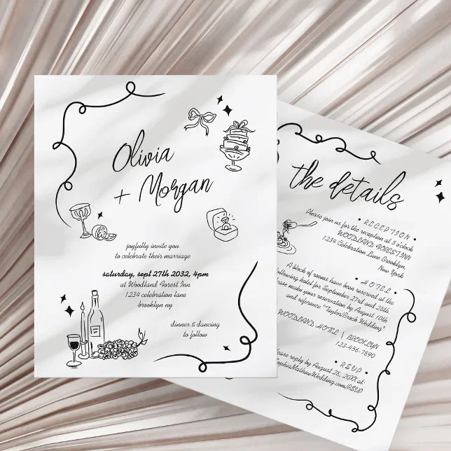BUDGET Quirky Doodle All in one Wedding Invitation | Zazzle