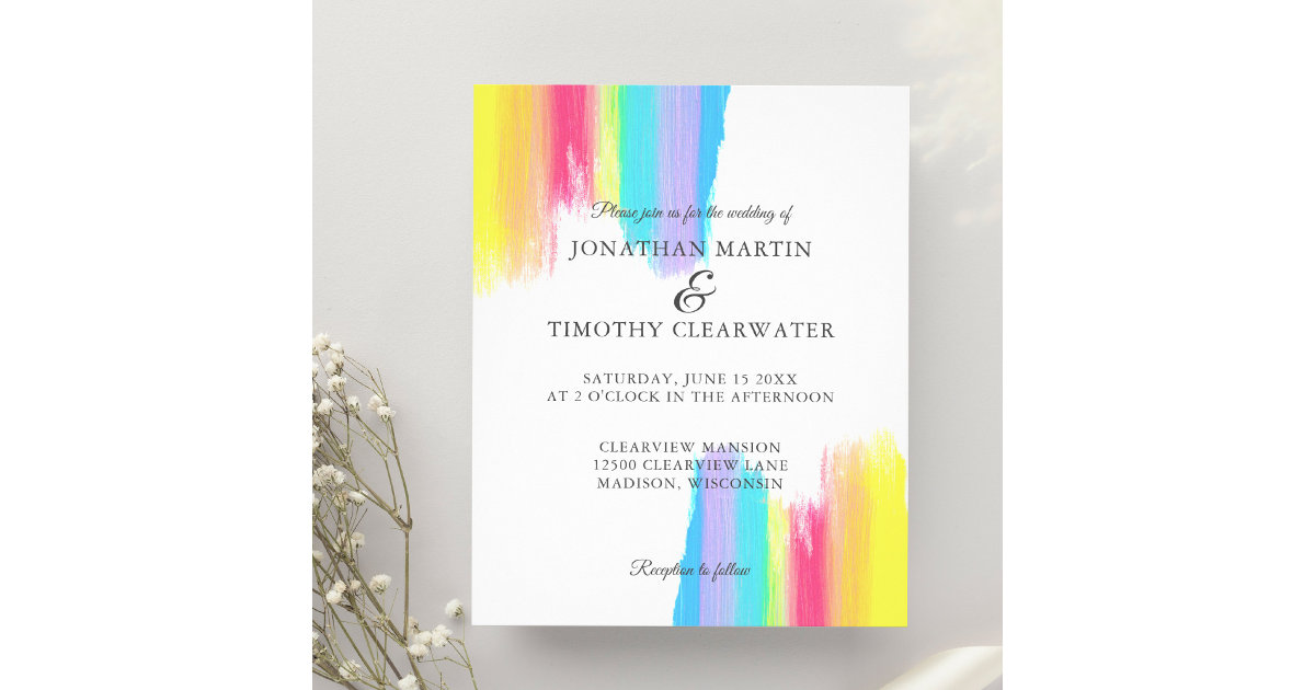 Budget Rainbow Beautiful LGBTQ Wedding Invitation Flyer | Zazzle