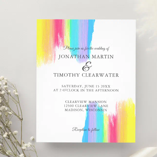 Budget Rainbow Beautiful LGBTQ Wedding Invitation Flyer | Zazzle