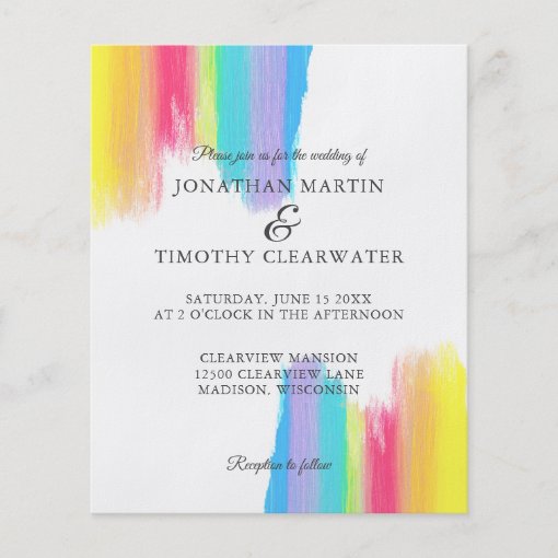 Budget Rainbow Beautiful LGBTQ Wedding Invitation Flyer | Zazzle