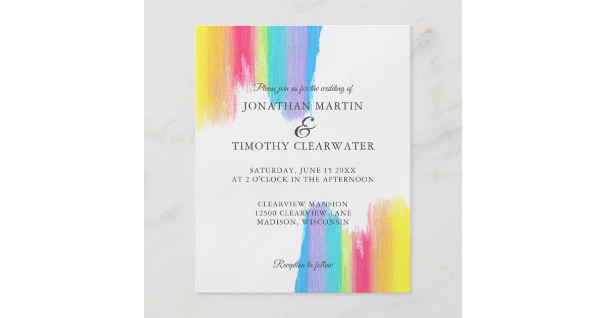 Budget Rainbow Beautiful LGBTQ Wedding Invitation Flyer | Zazzle