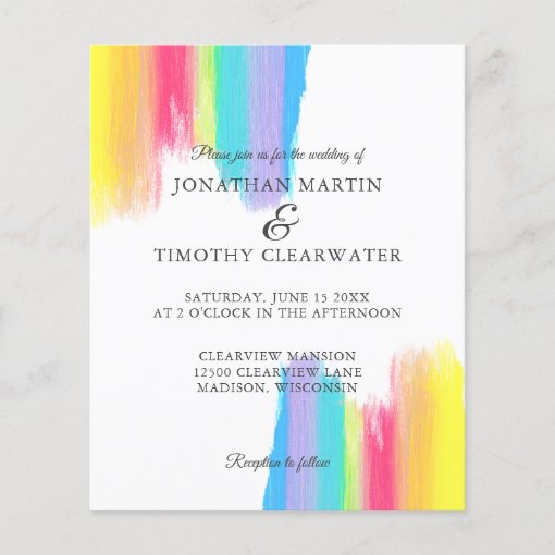 Budget Rainbow Beautiful LGBTQ Wedding Invitation Flyer | Zazzle
