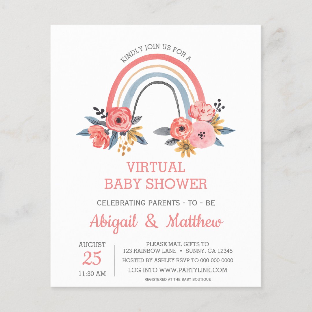 BUDGET Rainbow Virtual Baby Shower Invitation | Zazzle