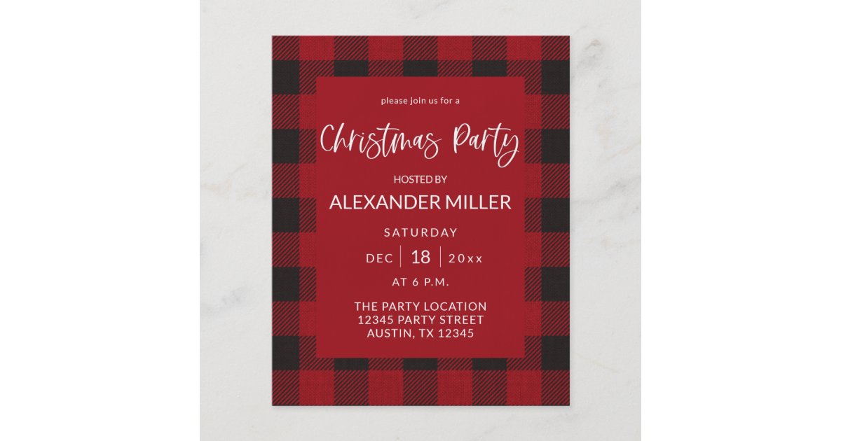 Budget Red Buffalo Plaid Flannel Christmas Party Flyer | Zazzle