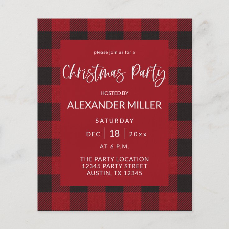 Budget Red Buffalo Plaid Flannel Christmas Party Flyer | Zazzle