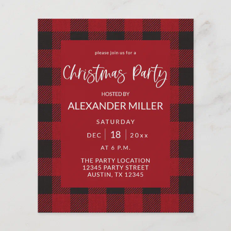 Budget Red Buffalo Plaid Flannel Christmas Party Flyer | Zazzle