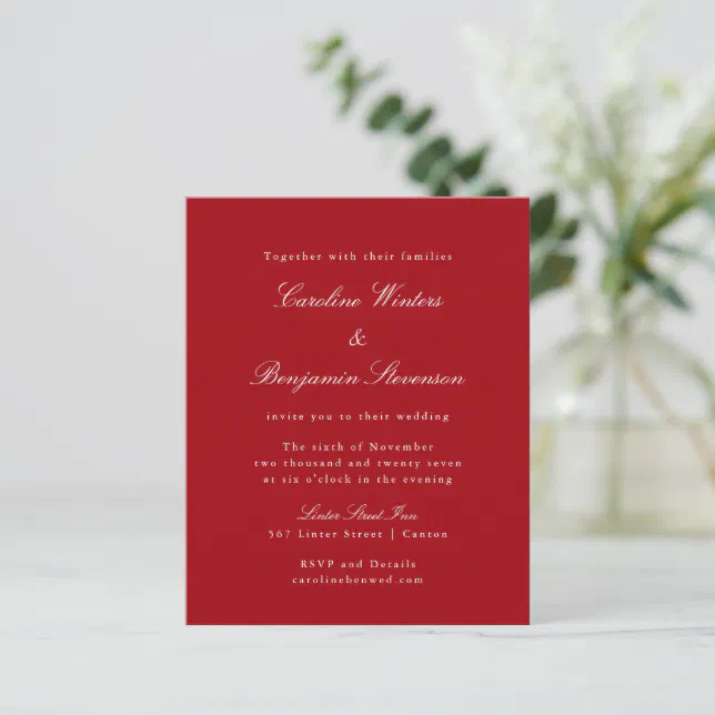 Budget Red Chic Formal Elegant Wedding Invitation | Zazzle