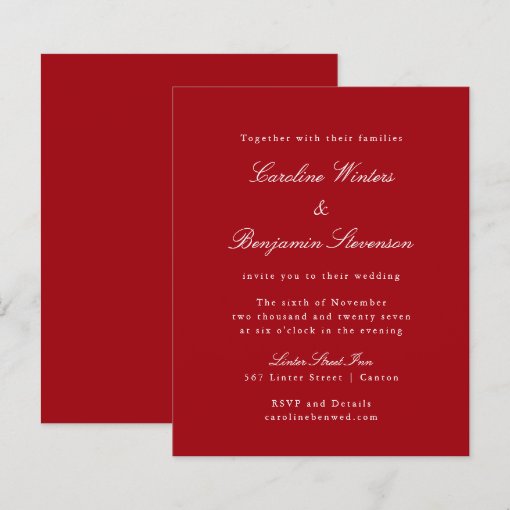 Budget Red Chic Formal Elegant Wedding Invitation | Zazzle