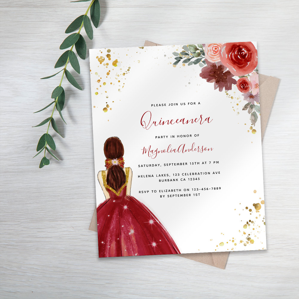 BUDGET Red Dress Quinceanera Party Invitation - Snuggle Hamster Designs