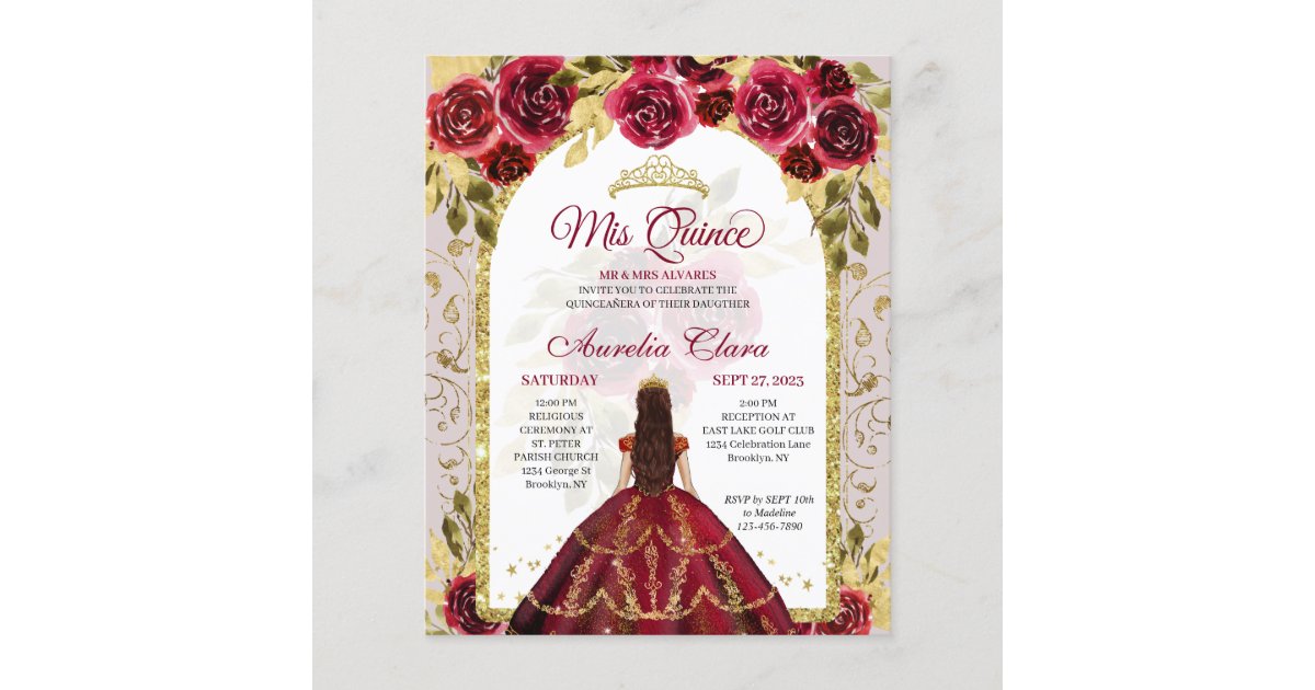 Budget Red Floral Princess Gold Arch Quinceanera | Zazzle